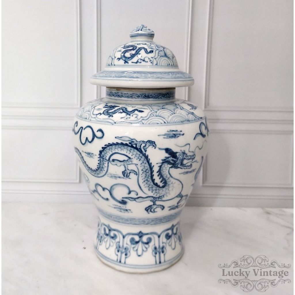 Jual Guci Keramik China Antik Motif Dua Naga Api Blue Sky Porselen ...