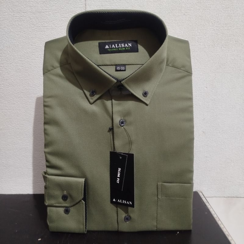 Jual Lengan Panjang Slimfit ALISAN Dobby Olive2 Kombinasi Dalam Bintik ...