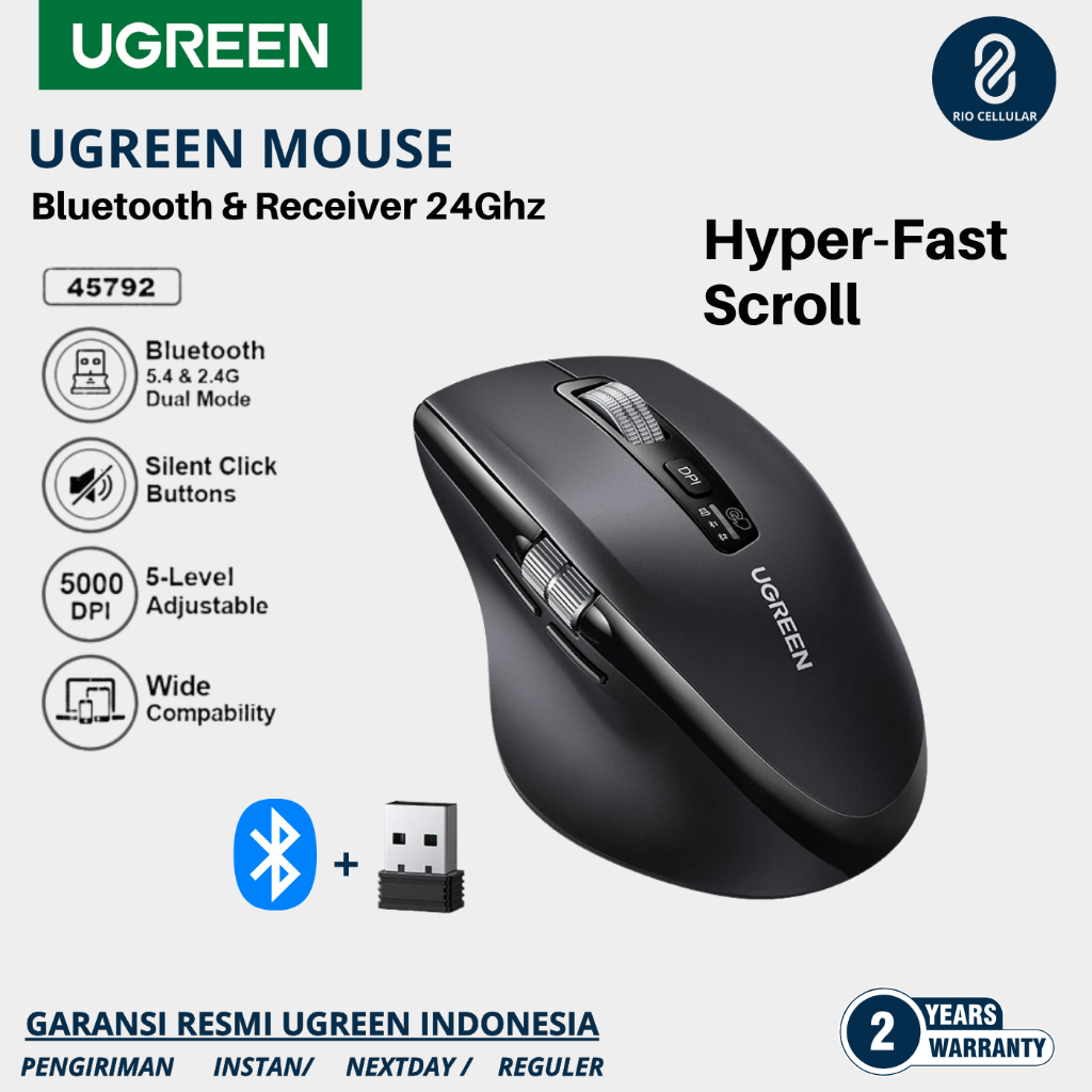 Jual UGREEN Wireless Mouse Hyper-Fast Scroll Bluetooth 5.4 2.4G ...