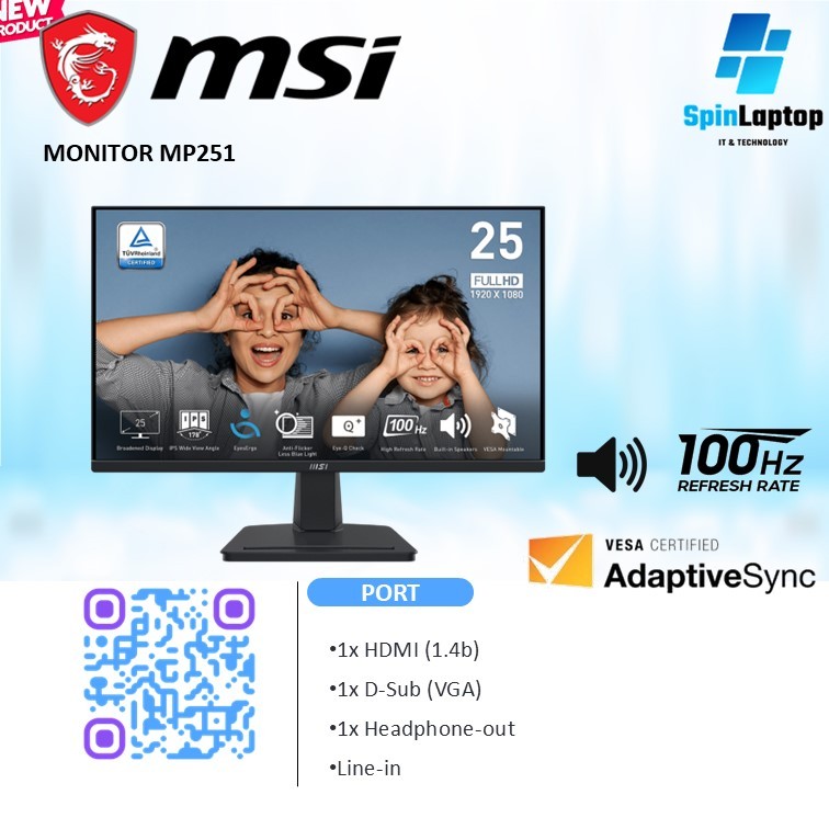 Jual MSI MONITOR OFFICE PRO MP251 E2 24.5 INCH IPS FHD 1080P 1MS 120HZ ...