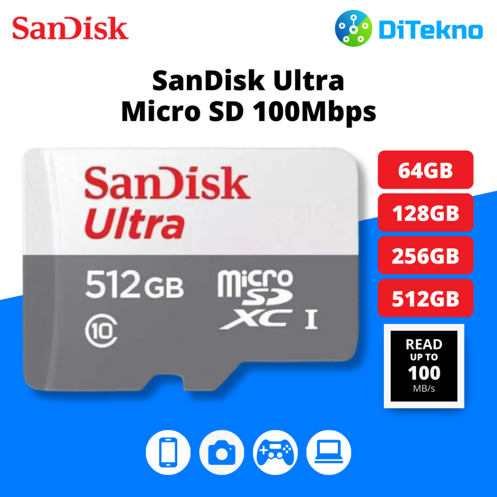 Jual Sandisk Ultra 64GB | 128GB | 256GB | 512GB Micro SD 100Mbps | Shopee Indonesia