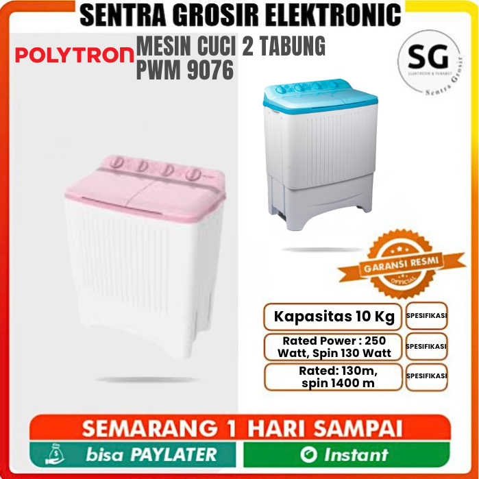 Jual POLYTRON Mesin Cuci 2 Tabung PWM 9076 1076 9kg 10 kg Low Watt ...