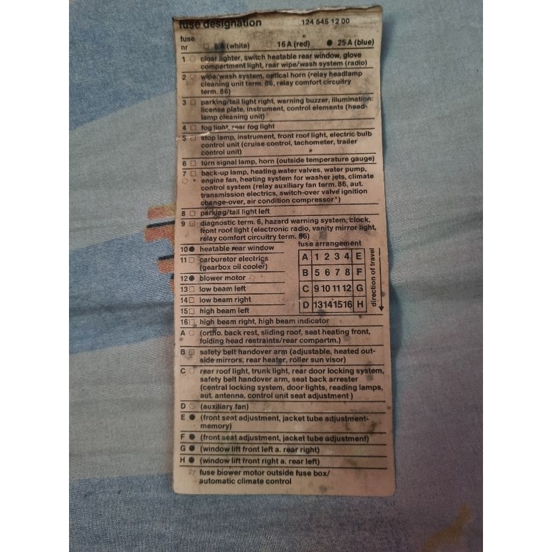 Jual Kertas Fuse Box original Mercedes Benz W124 | Shopee Indonesia