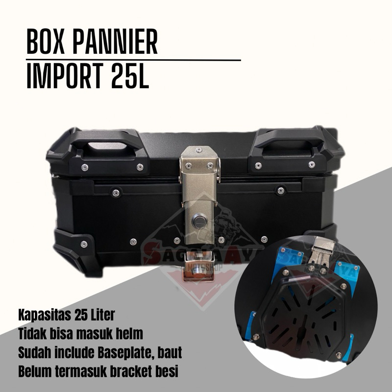 Jual TOP BOX PANNIER IMPORT ALUMUNIUM TOP BOX UNIVERSAL BLACK 25L 25 ...