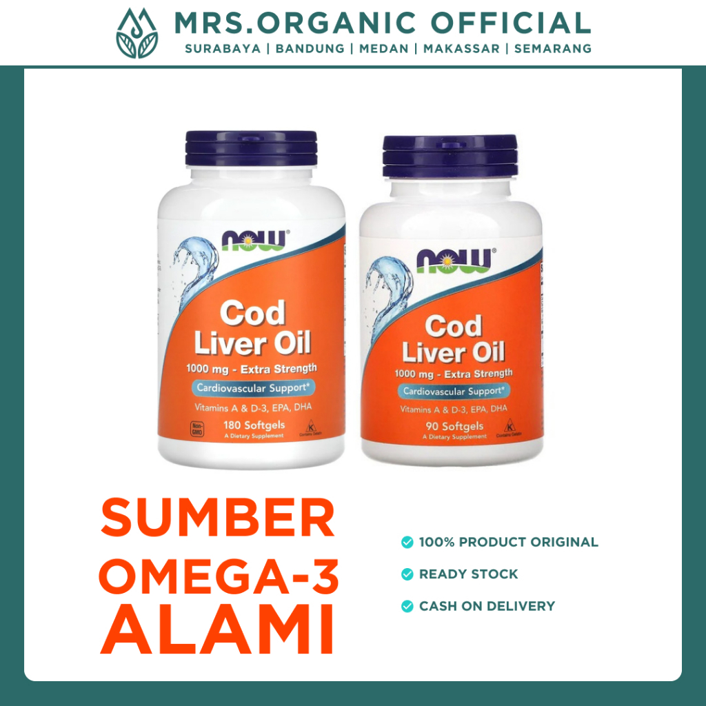 Jual Suplemen Vitamin Cod Liver Oil Now Foods Extra Strength 1000mg with Vitamins A & D3 EPA DHA ...