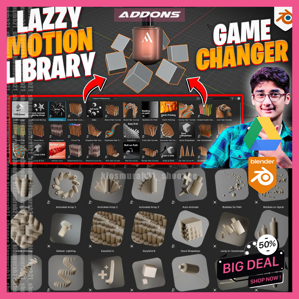 Jual The Lazy Motion Library 3D Blender addons Plugin Terbaru Blender ...