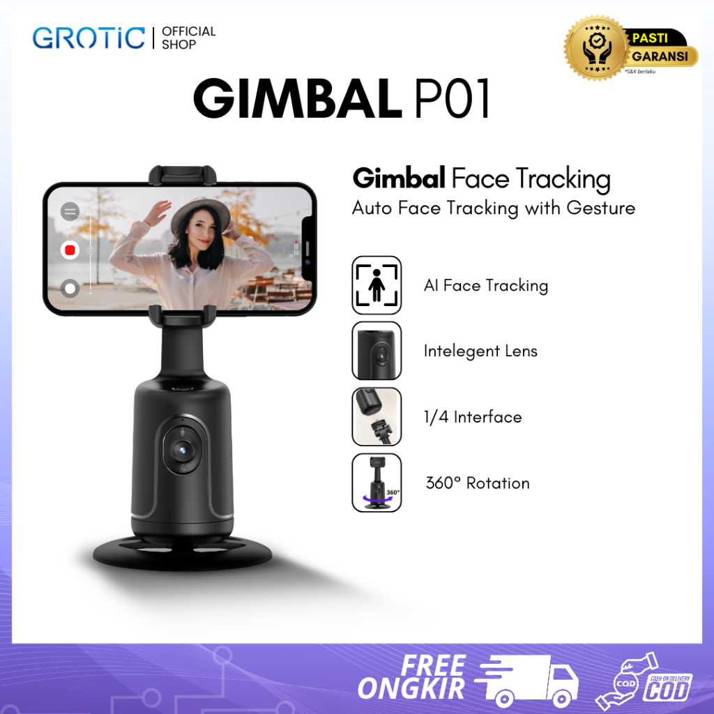 Jual GROTIC Gimbal Handphone Stabilizer 360°AI Face Tracking Gesture ...