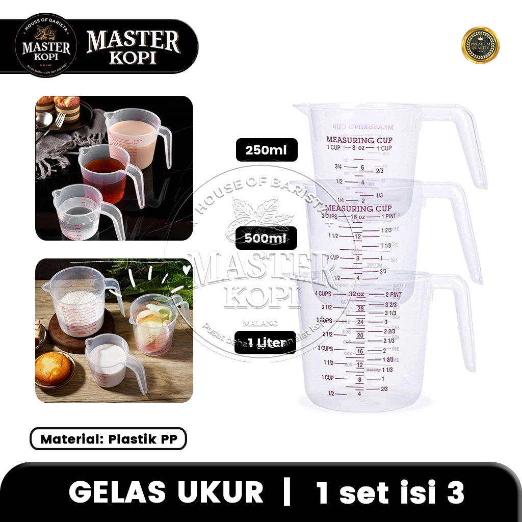 Jual Gelas Ukur Measuring Cup 1 SET isi 3 ukuran Takaran Plastik (1 Set ...