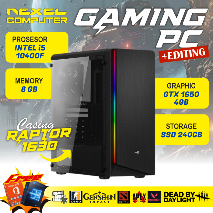 Jual PC GAMING | Intel Core i5 10400F | GTX 1650 4GB | RAM DDR4 16GB| SSD 240GB | Gaming+Editing ...