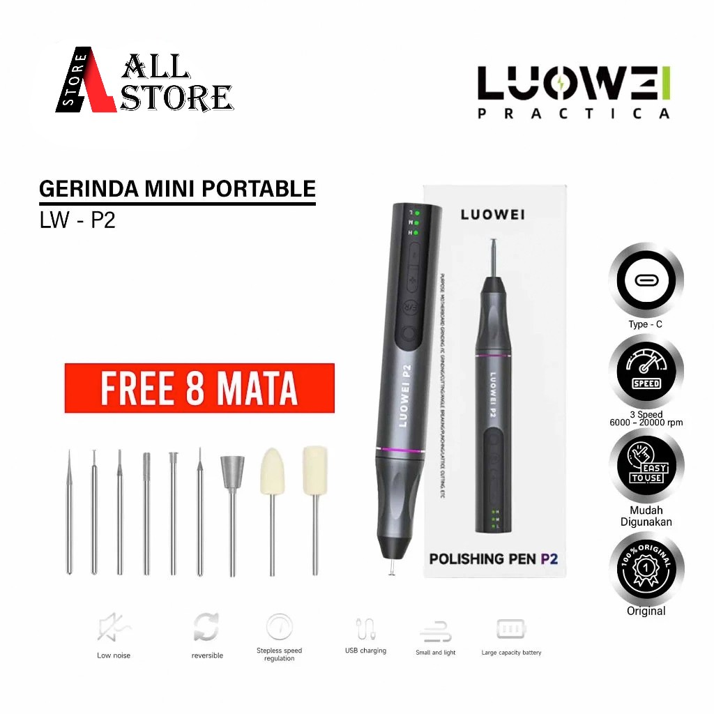 Jual Luowei LW P2 Polishing Pen Original ( FREE 8 Mata ) - Gerinda Mini Portable Charging Type C ...