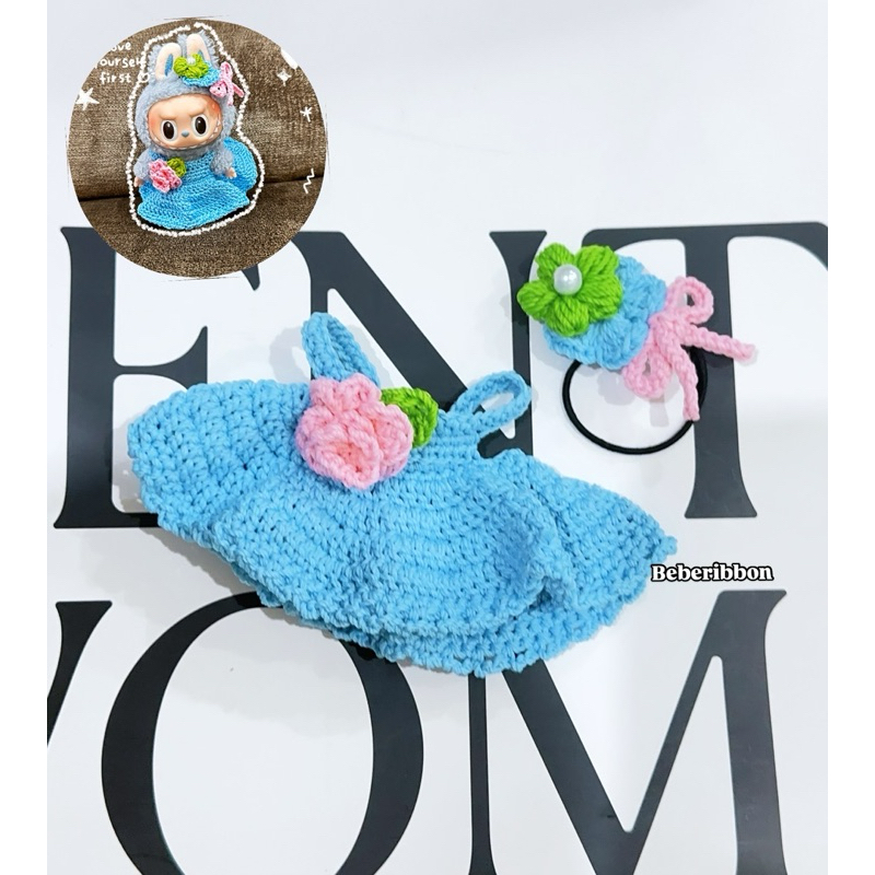 Jual Labubu Dress Rajutan Baju Labubu v1 Outfit Blue Set Handmade Dress ...