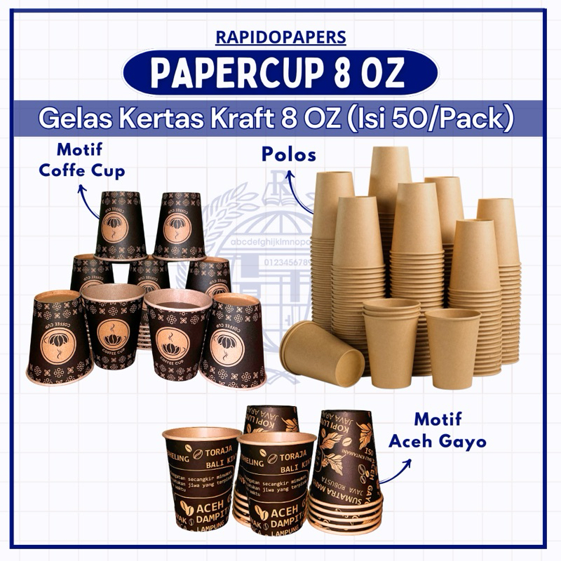 Jual Paper Cup 8 Oz [50 pcs] / Gelas Kertas Kopi/Teh Tahan Panas / Paper Cup Kraft / Gelas ...