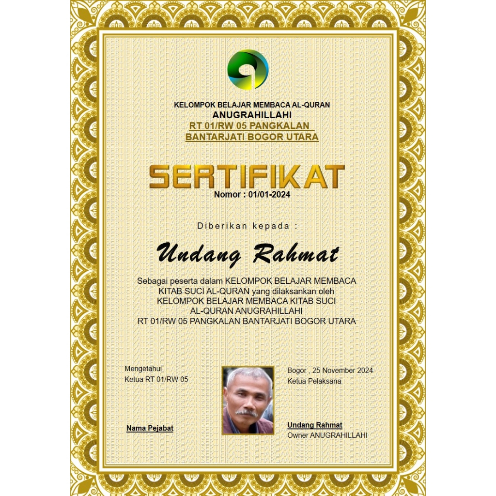 Jual Piagam Penghargaan Dalam Format PPTX Ukuran A4 Potrait Model Pgm04 ...