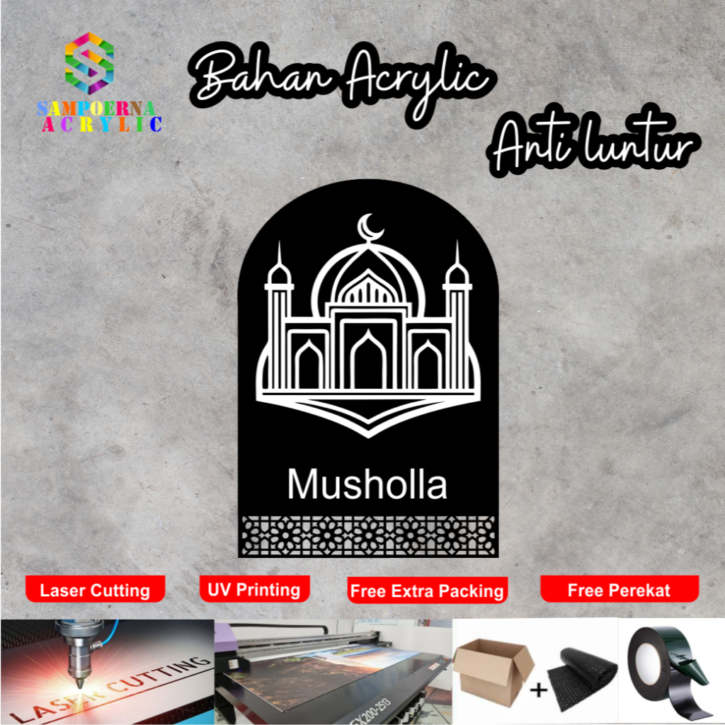 Jual SIGN AKRILIK MUSHOLLA | SIGNAGE ACRYLIC PAINTED | DEKORASI ...