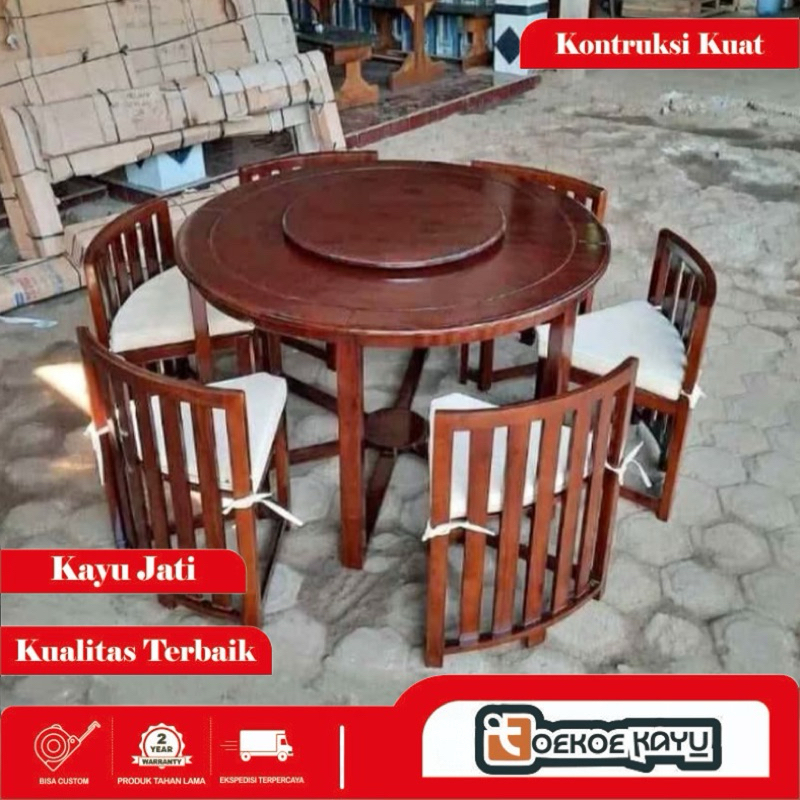 Jual meja makan bundar kursi makan meja makan bundar kayu jati | Shopee Indonesia