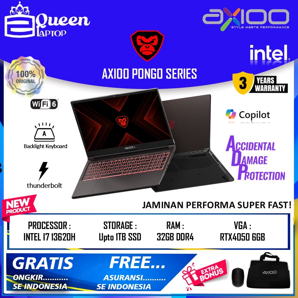 Jual Laptop Gaming Axioo Pongo 750 Intel I7 13650H 32GB 2TB SSD RTX4050 ...