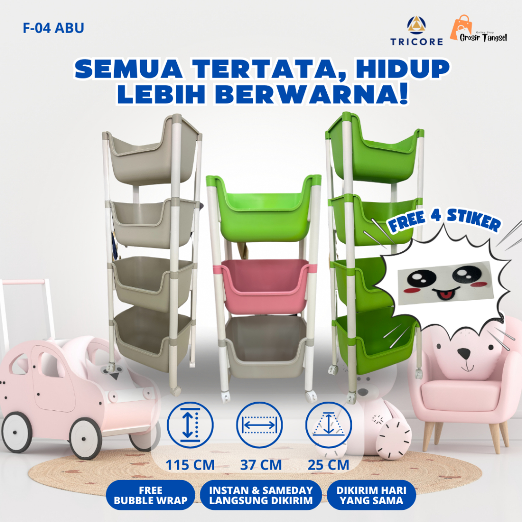 Jual Rak barang lucu rak barang roda rak susun rak 4 susun rak 3 susun ...