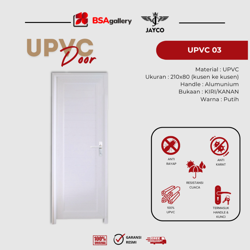 Jual PINTU UPVC KAMAR MANDI 210x80 KOMPLIT KUSEN KUNCI PINTU WC U-PVC ...