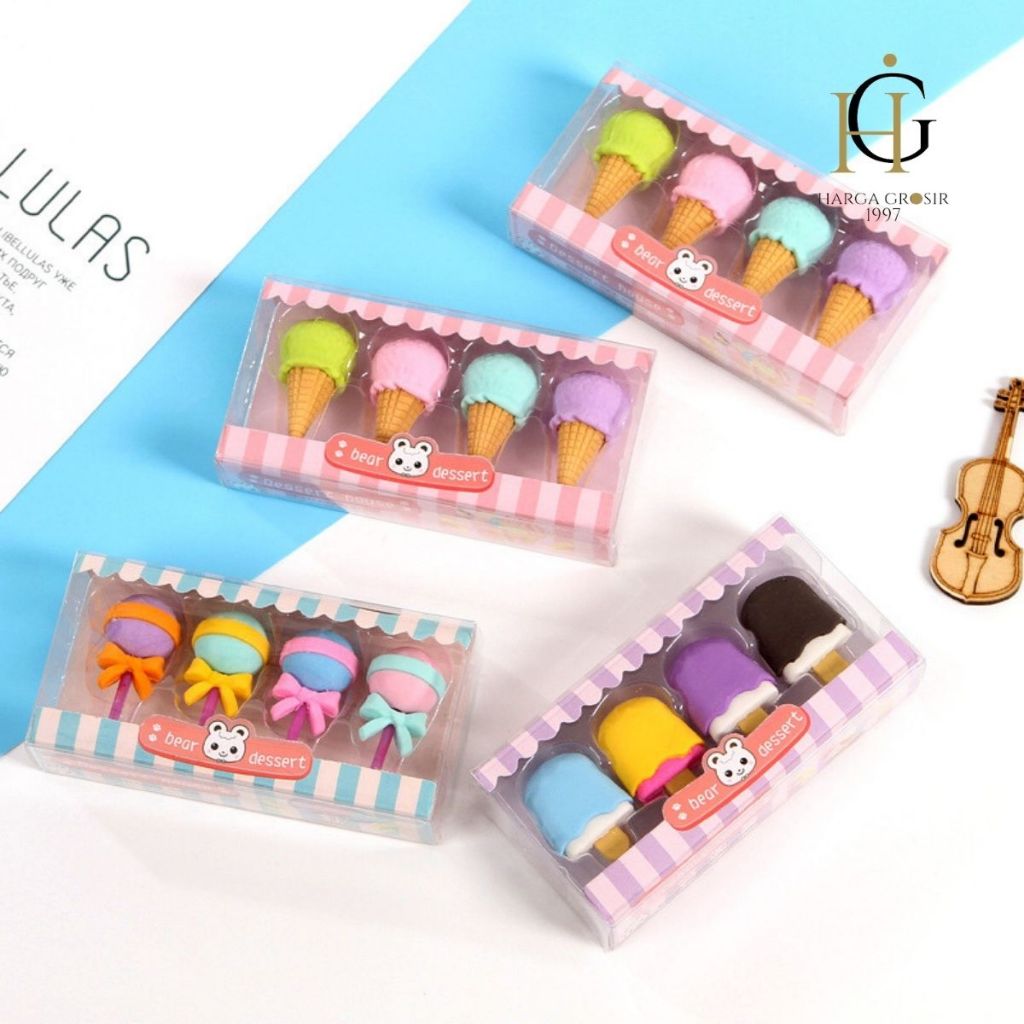 Jual Penghapus Miniatur Ice Cream 1 set isi 4 pcs ER-1825 Food eraser ...
