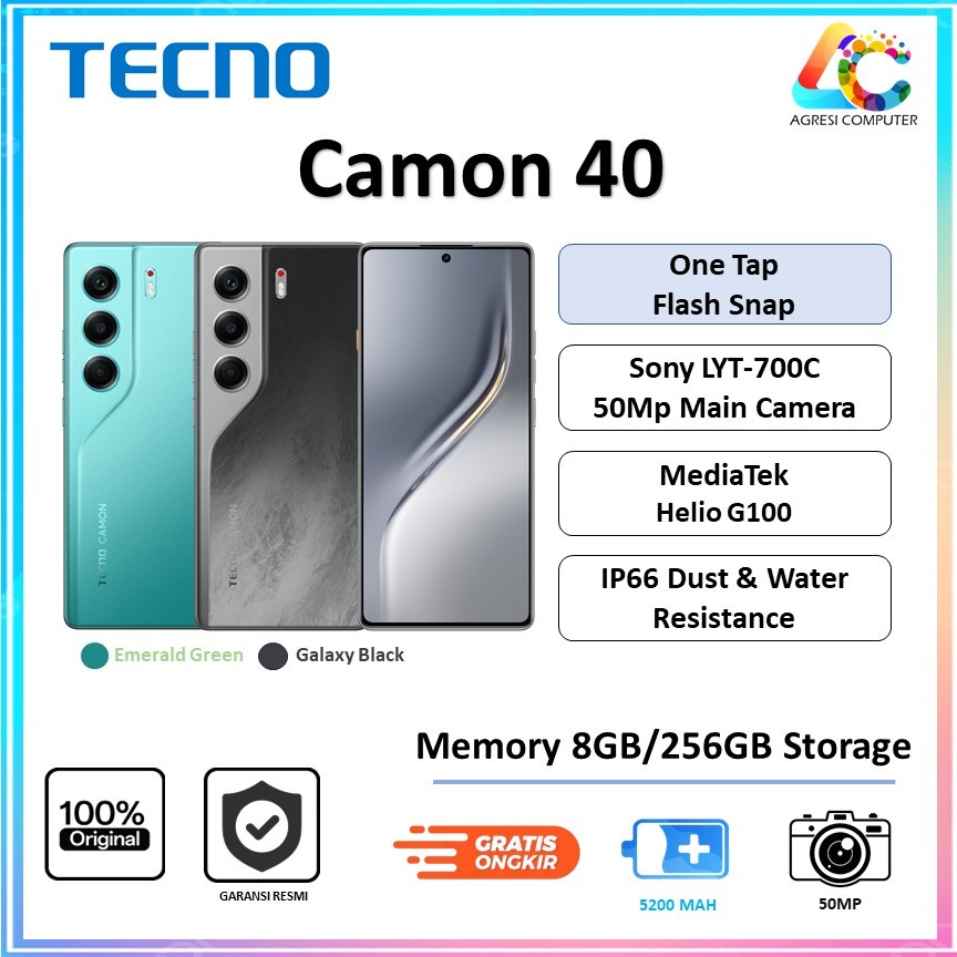 Jual Tecno Camon 40 (8/256GB) | Flash Snap | Sony LYT-700 Camera ...