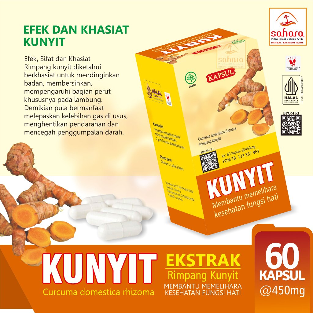Jual kapsul kunyit curcuma domestica rhizoma capsules obat herbal ...
