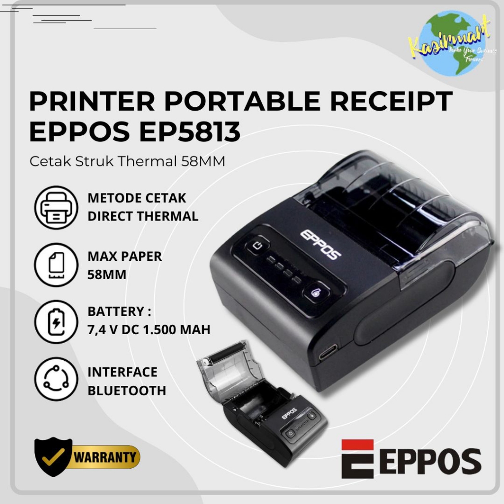 Jual Eppos EP5813 Mini Mobile Printer Bluetooth Portable 58mm EP-5813 EP 5813 RPP02N Cetak Struk ...