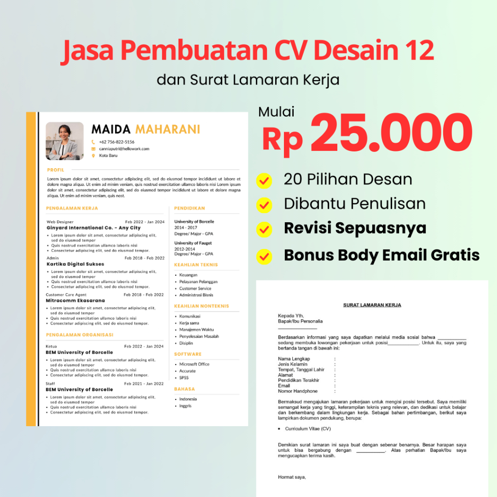 Jual CV Kreatif 12 | Jasa Pembuatan CV Profesional dan Surat Lamaran ...