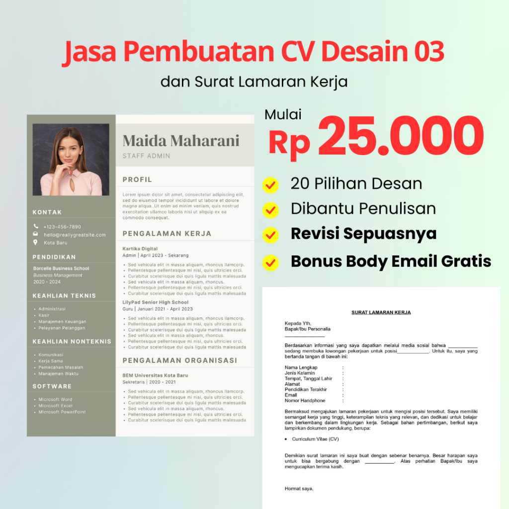 Jual CV Kreatif 03 | Jasa Pembuatan CV Profesional dan Surat Lamaran ...