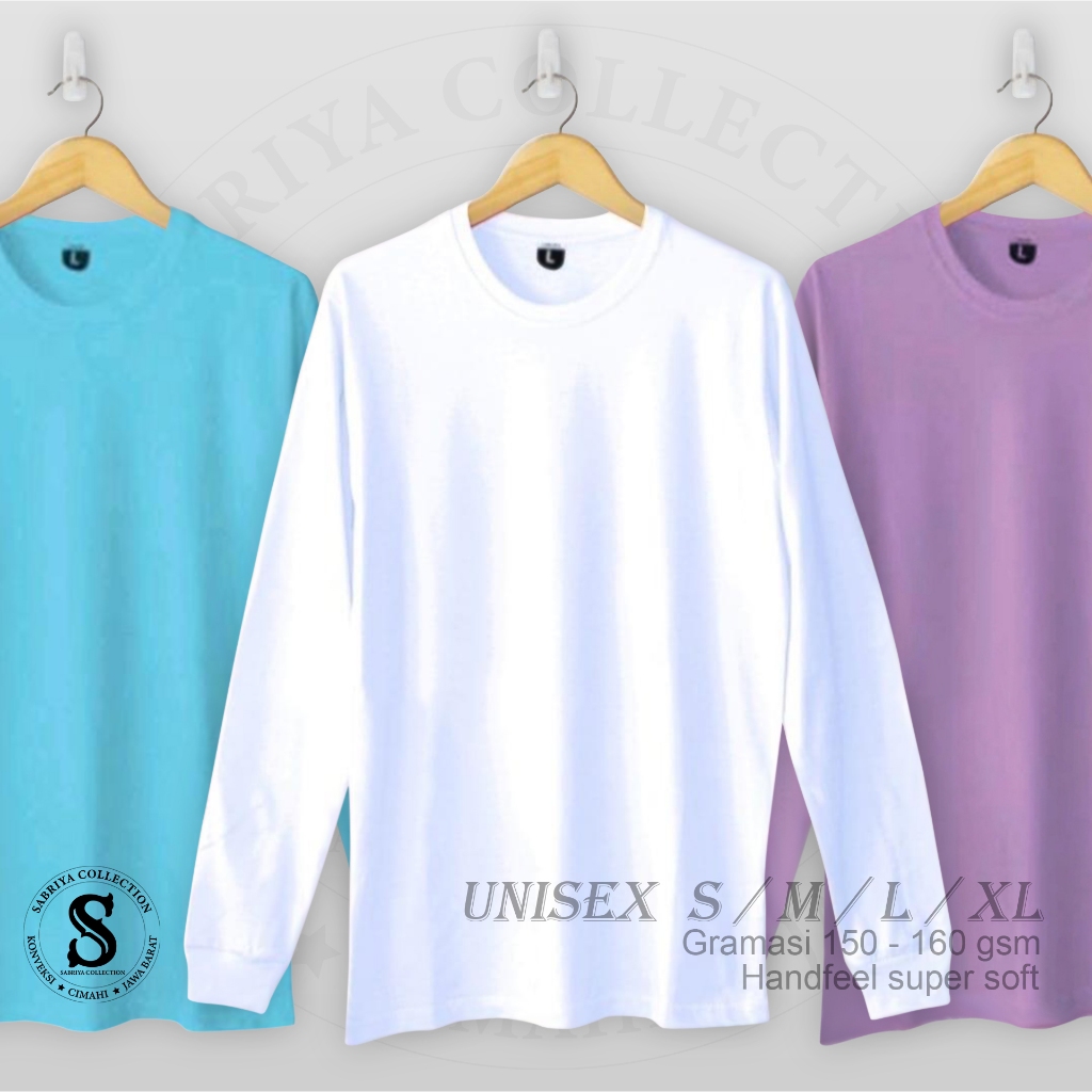 Jual Sabriya Kaos Polos Lengan Panjang Pria/Wanita Ujung RIB Katun ...