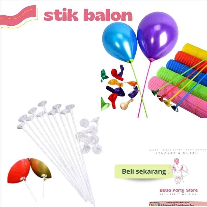 Jual 5 buah stik balon kecil | stik balon latex | stik balon biasa ...