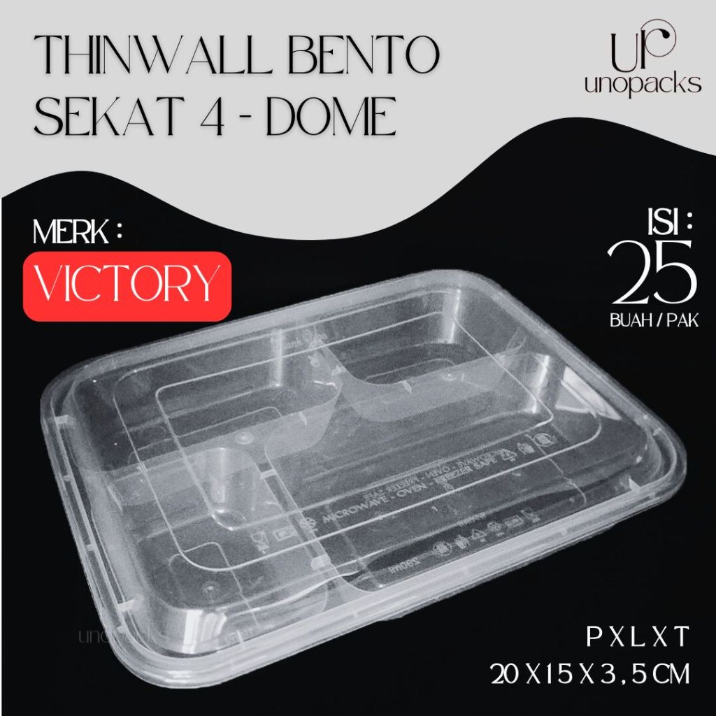 Jual THINWALL BENTO 4 SEKAT KOTAK TUTUP DOME 670ML WADAH MAKANAN ...