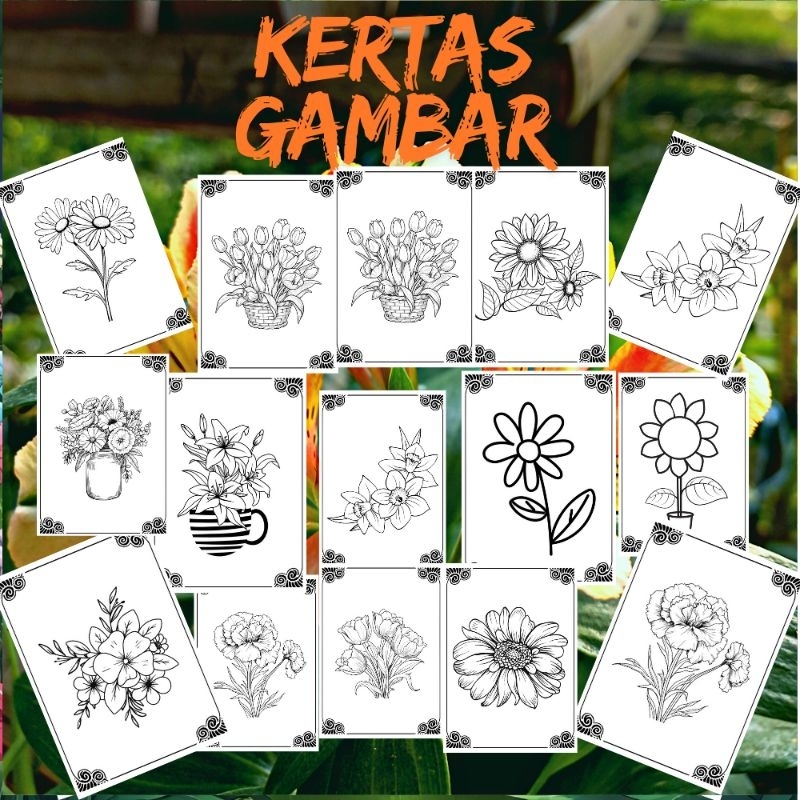 Jual Isi 15 lembar mewarnai tema bunga ukuran A4 untuk anak anak ...