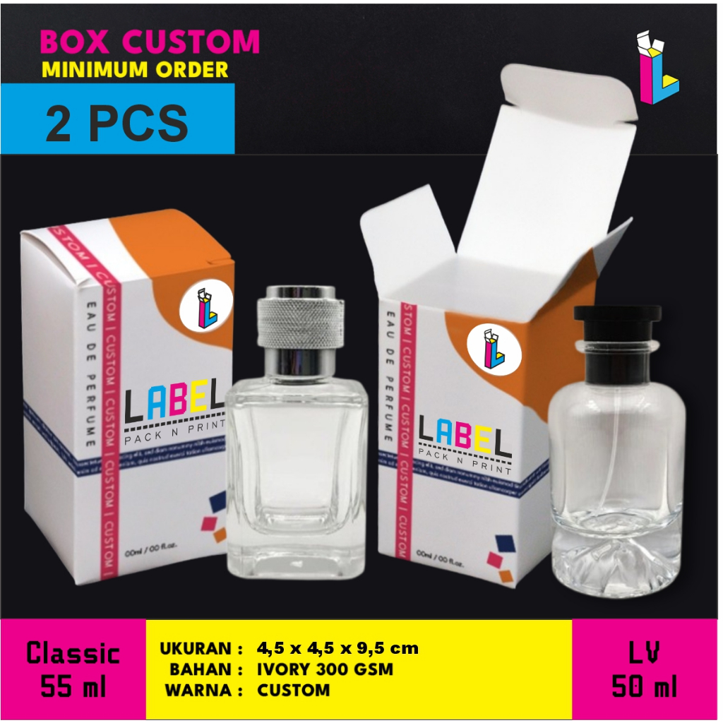 Jual Box /Dus Parfum Botol Classic 55ml & Botol LV 50ml Custom Desain fullprint | Shopee Indonesia