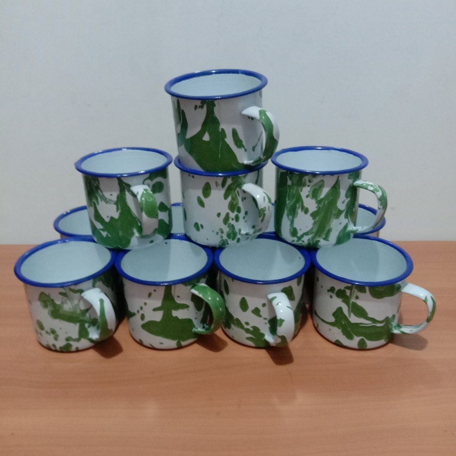 Jual 12pcs / 6pcs Cangkir Enamel 7cm Blirik / Burik Biru Putih ...