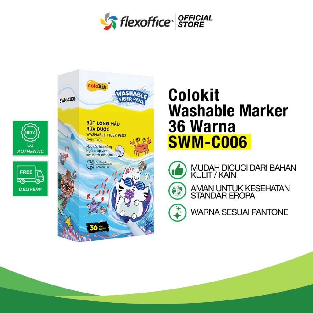 Jual FlexOffice Colokit Washable Marker SWM-C006 36 Warna/Set | Shopee ...