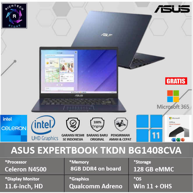 Jual Asus Vivobook Go 12 E210KA Celeron N4500 8GB 128GB eMMC 11.6″ HD ...