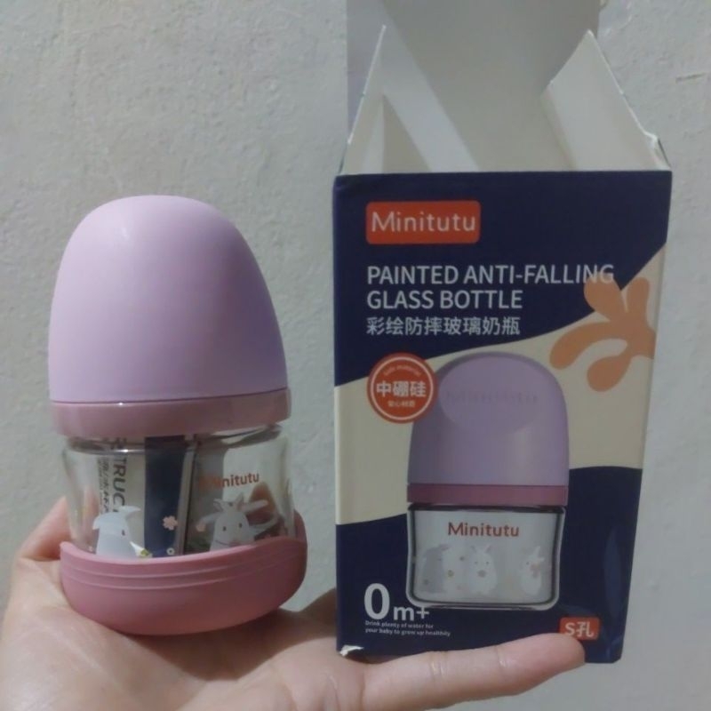Jual new bottle botol susu bahan kaca anti jatuh newborn Minitutu 80ml pink | Shopee Indonesia