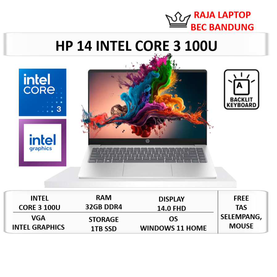 Jual Laptop HP 14 Intel Core 3 100U 32GB 2TB SSD 14" FHD Windows 11 ...