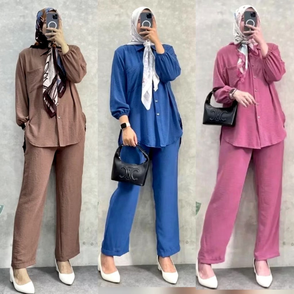 Jual One Set Delisha Bahan Crinkle Airflow Lengan Panjang Hijab Frendly | Setelan Wanita Model ...