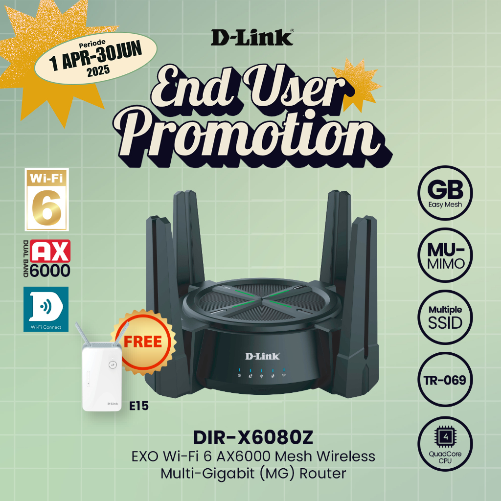 Jual D-Link DIR-X6080Z EXO AX6000 2.5G Wi-Fi-6 Gaming Smart Router ...