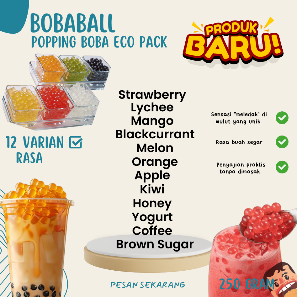 Jual Bobaball Popping Boba Eco Pack 12 Varian Rasa | Bursting Boba ...