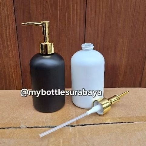Jual botol pump sabun kaca hitam putih 500ml (1koli mix hitam dan putih ...