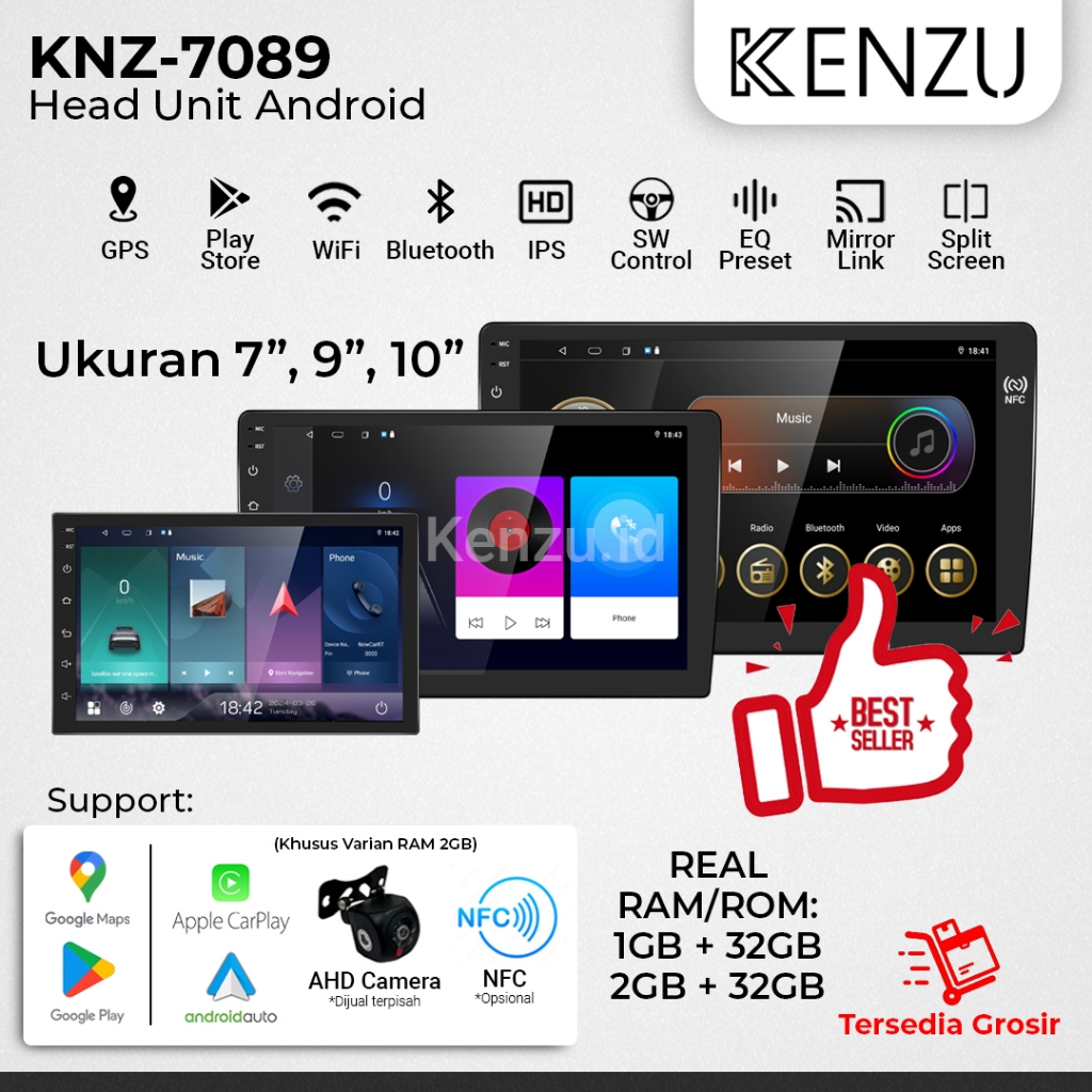 Jual KENZU KNZ-7089 Head Unit Android Double DIN 7"/9"/10" | 1+32 & 2 ...
