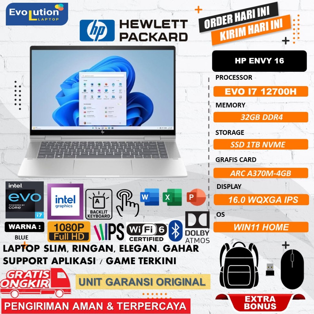 Jual LAPTOP HP ENVY 16 INTEL EVO I7 12700H 32GB DDR5 1TB ARC A370M-4GB ...
