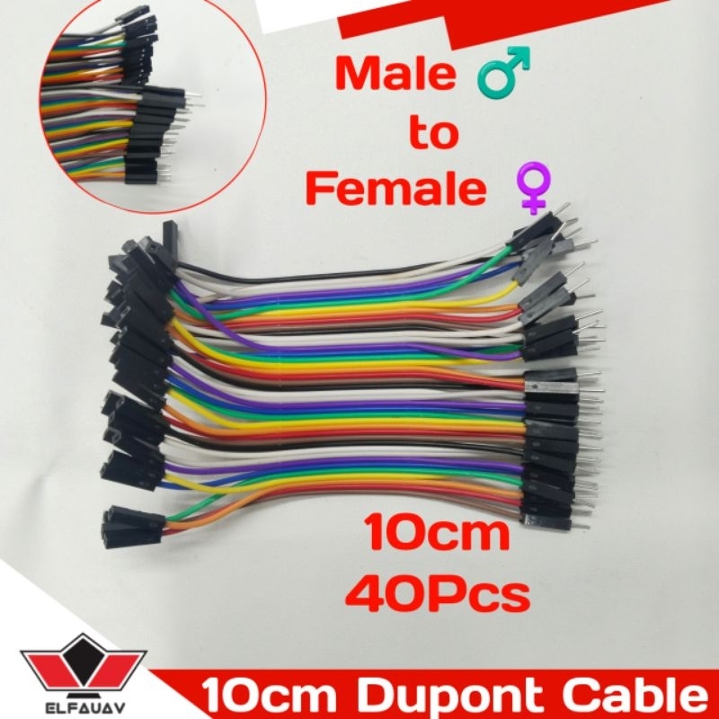 Jual 40PCS JUMPER CABLE 10CM MALE TO FEMALE DUPONT CABLE M TO F ...