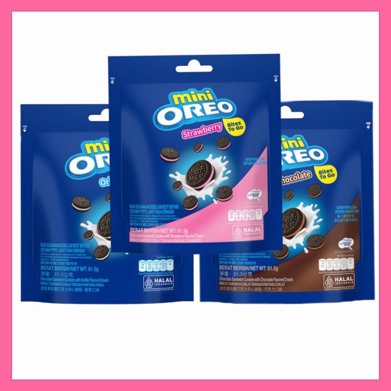 Jual oreo mini biskuit krim vanila stoberi coklat 61gr | Shopee Indonesia