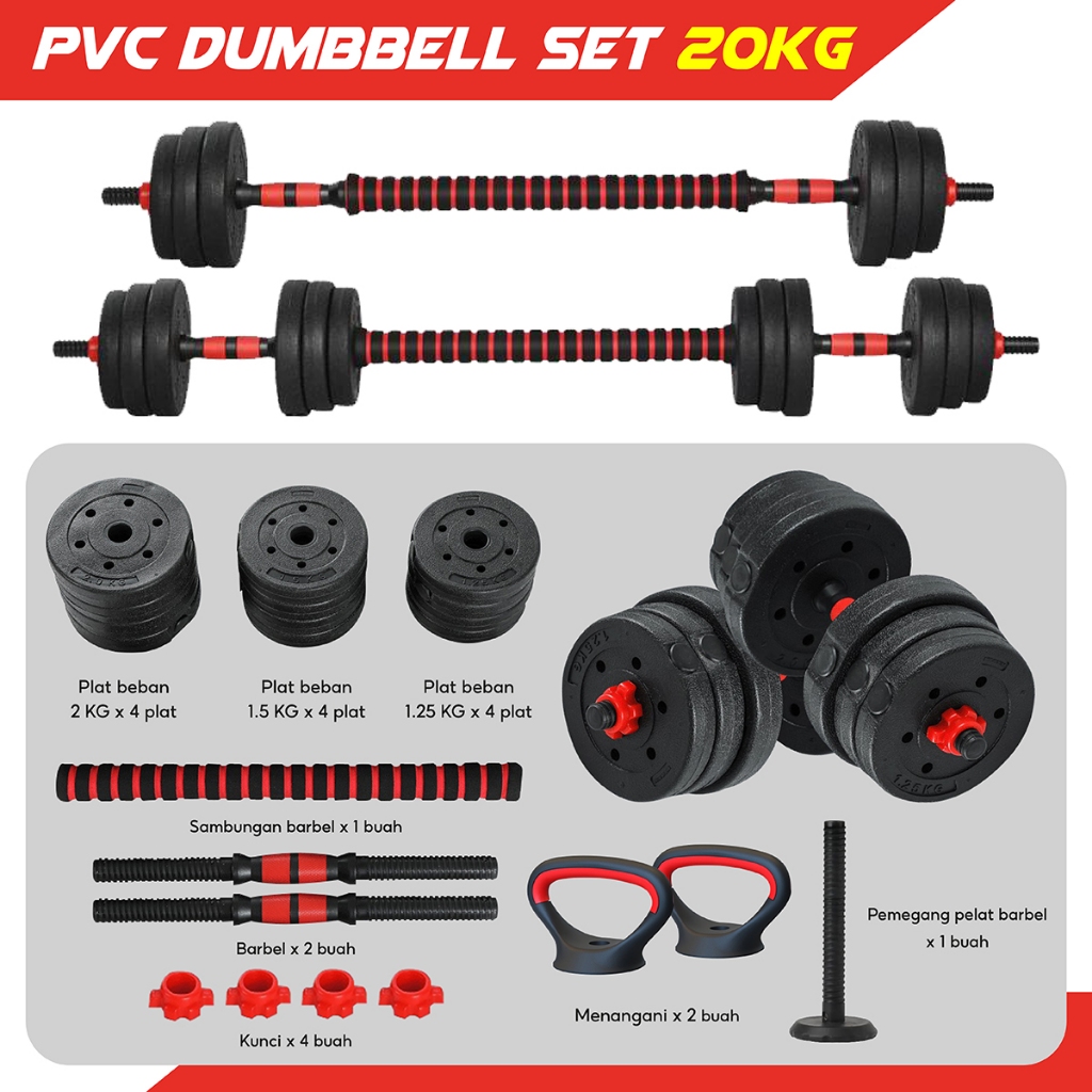 Jual BG SPORT Dumbell Set Kettlebel PVC 20KG Alat Olahraga Fitness Otot ...