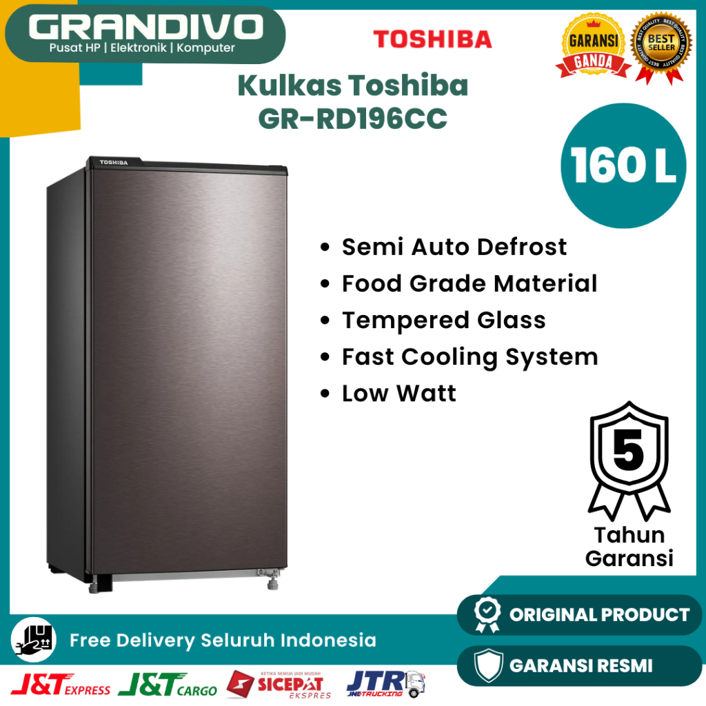 Jual Kulkas Toshiba 1 Pintu 160 Liter GR RD196CC Low Watt Fast Freezing Food Grade Semi Auto ...
