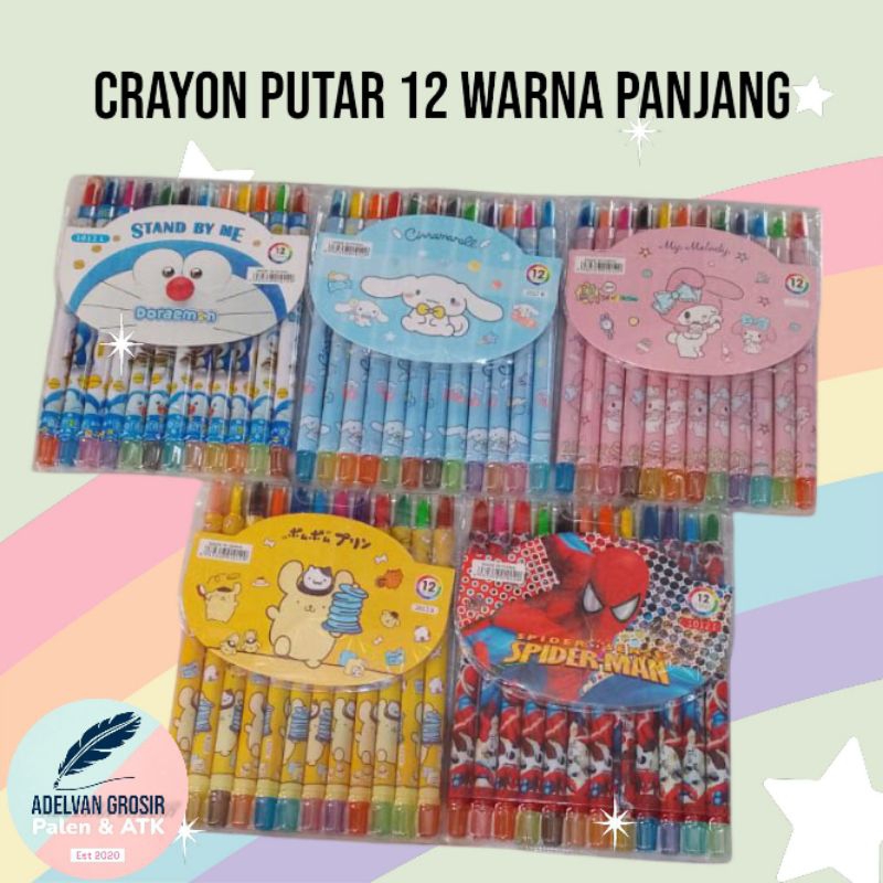 Jual Crayon putar 12 warna panjang 1 pak isi 12 pcs | Shopee Indonesia