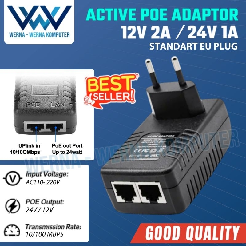 Jual PoE Adaptor 12V 2A / 24V 1A Active PoE Adaptor LAN Ethernet RJ45 ...